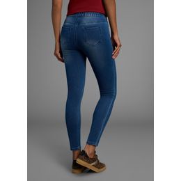 Arizona Damen Jogg Pants "High Waist", blau, Basic, Gr. 44, Jersey, Obermaterial: 62% Baumwolle, 28% Polyester, 10% Elasthan, Jeans, extra-eng