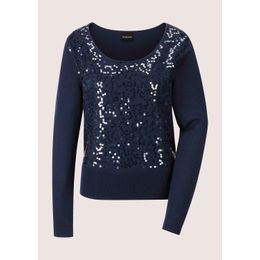 Madeleine Mode MADELEINE Damen Longpullover "Pullover Rundhals-Pullover mit Glanz-Effekt", blau, Modern, Gr. 34, Obermaterial: 100% Schurwolle WV., Pullover