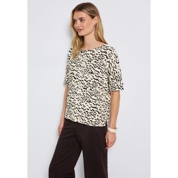 Street One Damen T-Shirt, beige, Gr. 38, bedruckt, Jersey, Obermaterial: 48% Baumwolle, 48% Modal, 4% Elasthan, Shirts, mit All-Over Print