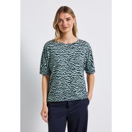 Street One Damen Rundhalsshirt, blau, Gr. 38, gemustert, Stoff, 48% Baumwolle, 48% Modal, 4% Elasthan, Shirts, im soften Baumwoll-Mix