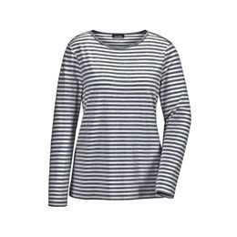GOLDNER Damen Longpullover "Kurzgröße Ringelshirt mit U-Boot-Ausschnitt", blau, Gr. 22, Obermaterial: 92% Viskose CV. 8% Elasthan EL., Pullover