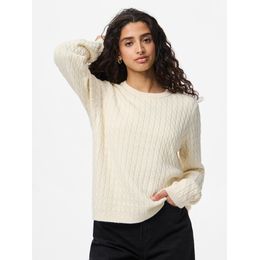 Pieces Damen Strickpullover "PCFIA LS CABLE KNIT NOOS BC", beige, Gr. L, unifarben, Strick, Obermaterial: 52% Viskose, 28% Polyester, 20% Polyamid,