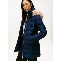 Tommy Hilfiger Damen Steppmantel "MW DOWN SLIM COAT WITH FUR", blau, Gr. L, unifarben, Steppware, Obermaterial: 100% Polyester, M&auml;ntel, mit Fellimitat