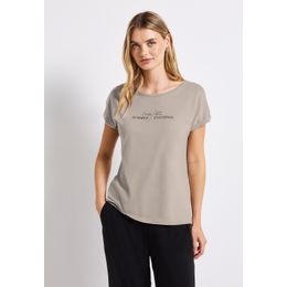 Street One Damen T-Shirt, beige, Gr. 36, bedruckt, Web, 50% Baumwolle, 50% Modal, Shirts, aus Baumwolle mit Stretchante