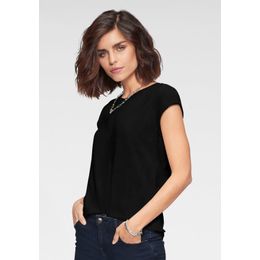 Tamaris Damen T-Shirt, schwarz, Basic, Gr. 34, unifarben, Single Jersey, Obermaterial: 95% Viskose, 5% Elasthan, Shirts, mit Rundhalsausschnitt und
