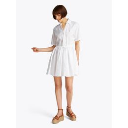 Tommy Hilfiger Damen Hemdblusenkleid "ESS LINEN S/S SHORT DRESS", wei&szlig;, Gr. 44, unifarben, Web, Obermaterial: 100% Leinen, Kleider, mit Tunnelzug in