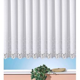 Weckbrodt-Gardinen Gardine WECKBRODT, B:750cm H:245cm, wei&szlig;, Polyester, Wohnzimmer, Gardinen, "Elina", echte Stickerei, Makramee, halbtransparent, Bord&uuml;re, gebogt, Store