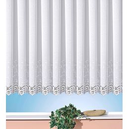 Weckbrodt-Gardinen Gardine WECKBRODT, B:750cm H:160cm, wei&szlig;, Polyester, Wohnzimmer, Gardinen, "Elina", echte Stickerei, Makramee, halbtransparent, Bord&uuml;re, gebogt, Store