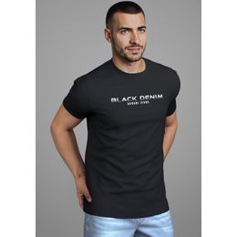 Bruno Banani Herren T-Shirt, schwarz, Gr. L, bedruckt, Single Jersey, Obermaterial: 100% Baumwolle, Shirts, kurz&auml;rmelig, schmal geschnitten,