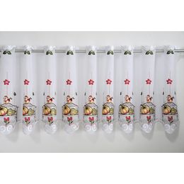Scheibengardine, B:193cm H:40cm, wei&szlig;, Stickereien Plauen, Voile, Polyester, K&uuml;che, Gardinen, "Herbst", veredelt mit echter Plauener Spitze Stickerei