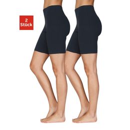 Damen Radlerhose, VIVANCE ACTIVE BY LASCANA, Gr. 56, blau, Single Jersey, Obermaterial: 95% Baumwolle, 5% Elasthan, unifarben, Basic, Hosen, mit