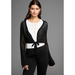Laura Scott Damen Ajourstrickjacke, schwarz, Gr. 48, durchscheinend, Strick, Obermaterial: 50% Baumwolle, 50% Polyacryl, Strickjacken, in