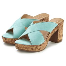 Lascana Damen Pantolette, Gr. 40, blau, Obermaterial: 100% Ziegenleder. Decksohle: 100% Ziegenleder. Futter: 100% Synthetik. Laufsohle: 100%