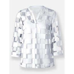 Heine Damen Rundhalsshirt "Shirt", weiß, Gr. 42, gemustert, kariert, 50% Polyester, 50% Viskose, Shirts