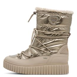 Marco Tozzi Damen Snowboots, Gr. 40taupe, Lederimitat, Textil, glänzend, Schuhe, Plateau, Winterboots, Schneeboots mit praktischem Schnellverschluss