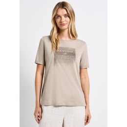 Street One Damen T-Shirt, beige, Gr. 36, bedruckt, Web, 50% Baumwolle, 50% Modal, Shirts, mit U-Boot-Ausschnitt