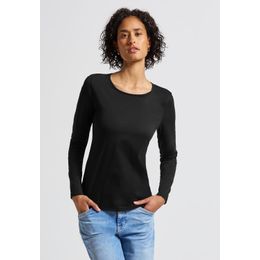 Street One Damen Langarmshirt, schwarz, Gr. 34, unifarben, Web, 100% Baumwolle, Shirts, aus reiner Baumwolle