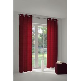 Vorhang WIRTH, B:132cm H:145cm, rot, Chenille, Polyacryl, Wohnzimmer, Gardinen, "Toco-Karo"