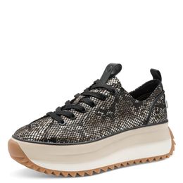 Tamaris Damen Plateausneaker, Gr. 38, schwarz, Synthetik, Textil, Reptilienpr&auml;gung, Schuhe, Halbschuh, Schn&uuml;rschuh, Trendschuh im Snake-Look