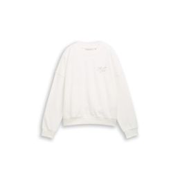 Tom Tailor Denim Damen Sweatshirt mit Glitzer-Stickerei, wei&szlig;, Uni, Gr. XL
