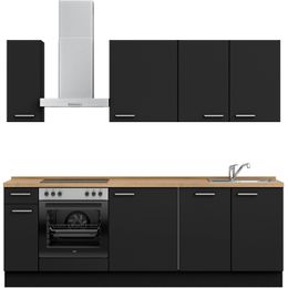 K&uuml;chenzeile Nobilia ""Touch I"", schwarz (k&uuml;che: schwarz, korpus: schwarz, arbeitsplatte: eiche sierra nachbildung), B:240,3cm H:216,6cm T:60cm, Komplettk&uuml;chen-Sets, K&uuml;chenzeile, vormontiert, Ausrichtung w&auml;hlbar, Breite 240 cm, wahlw. mit E-Ger&auml;ten