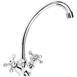 Waschtischarmatur CORNAT ""Nostalgie" Verchromter Messingk&ouml;rper - Hohe Auslaufh&ouml;he - Schwenkbar", grau (chrom), B:15,5cm H:28cm T:10cm, Messing, Armaturen, Ohne Ablaufgarnitur / Wasserhahn Bad / Waschbecken-Armatur/ Badarmatur