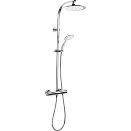 Duschsystem CORNAT ""Style"- verchromt - Mit Thermostatarmatur - Variabler Bohrlochabstand", grau (chrom), H:102cm T:8,5cm, Edelstahl, Messing, Brausegarnituren, 5 Strahlarten: Normal-, Soft-, Massagestrahl - Anti-Kalk
