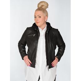 Lederjacke Maze "42021318", Damen, Gr. 46, schwarz, Obermaterial: 100% Lammleder; Futter: 100% Baumwolle; &Auml;rmelfutter: 100% Polyester; Kapuze: 55% Baumwolle, 45% Polyester, Jacken