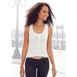 Ripptanktop Vivance "mit Zierknopfleiste", Damen, Gr. 32/34, beige (creme), Rippware, Obermaterial: 95% Viskose, 5% Elasthan, unifarben, Rundhals, Tops, aus weicher Ripp-Qualit&auml;t mit Viskose