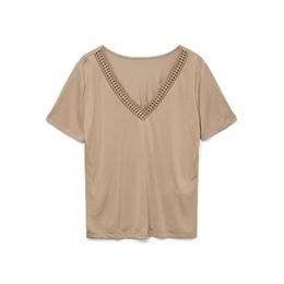 V&eacute;ro Moda Kurzarmshirt VERO MODA "VMSAVANNAH LACE 2-WAY SS TOP JRS", Damen, Gr. S, silber (silber mink), Jersey, Obermaterial: 67% Viskose, 33% Polyester, unifarben, regular fit, V-Ausschnitt, Shirts