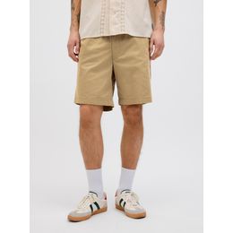 Jack & Jones Shorts JACK & JONES "JPSJAIDEN CAMPAIGNHYBRIDJOGGERSHORT MID", Herren, Gr. M, N-Gr, beige (elmwood), Web, Obermaterial: 98% Baumwolle, 2% Elasthan, unifarben, relaxed fit knielang, Hosen Shorts