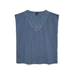 V&eacute;ro Moda Spitzentop VERO MODA "VMSAFA SL V-NECK LACE TOP WVN GA NOOS", Damen, Gr. S, blau (china blau), Web, Obermaterial: 85% Viskose, 15% Nylon, unifarben, loose fit taillenbedeckt, V-Ausschnitt, Tops Spitzentop