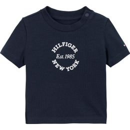 T-Shirt Tommy Hilfiger "BOYS GRAPHIC TEE", Jungen, Gr. 92, blau (schwarz night navy), Jersey, Obermaterial: 93% Baumwolle, 7% Elasthan, unifarben, normal, Rundhals, abgesteppt, Shirts, mit großem Logodruck