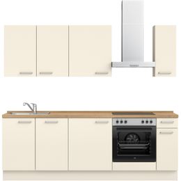 K&uuml;chenzeile Nobilia ""Touch I"", wei&szlig; (k&uuml;che: wei&szlig;, korpus: magnolia matt, arbeitsplatte: eiche sierra nachbildung), B:240,3cm H:216,6cm T:60cm, Komplettk&uuml;chen-Sets, K&uuml;chenzeile, vormontiert, Ausrichtung w&auml;hlbar, Breite 240 cm, wahlw. mit E-Ger&auml;ten