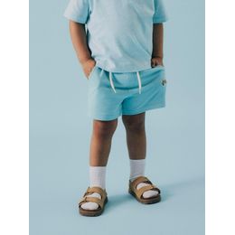 Shorts name it "NMMFRITZO NREG SWE SHORTS UNB PB", Jungen, Gr. 128, N-Gr, blau (aquatic), Web, Obermaterial: 100% Baumwolle, bedruckt, straight fit kniefrei, Hosen