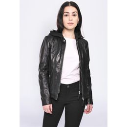 Lederjacke Mustang "31020256", Damen, Gr. S, schwarz, Obermaterial: 100% Lammleder; Innenfutter: 55% Baumwolle, 45% Polyester; &Auml;rmelfutter: 100% Polyester; Kapuze: 55% Baumwolle, 45% Polyester, Jacken