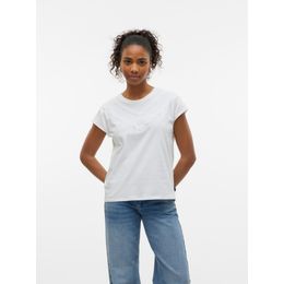 V&eacute;ro Moda Kurzarmshirt VERO MODA "VMPANNA AVA SS TOP JRS", Damen, Gr. M, wei&szlig; (snow wei&szlig;), Jersey, Obermaterial: 100% Baumwolle, unifarben, loose fit, Rundhals, Shirts