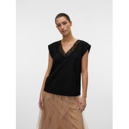 V&eacute;ro Moda Spitzentop VERO MODA "VMSAFA SL V-NECK LACE TOP WVN GA NOOS", Damen, Gr. S (36), schwarz, Web, Obermaterial: 85% Viskose, 15% Nylon, unifarben, loose fit taillenbedeckt, V-Ausschnitt, Tops Spitzentop
