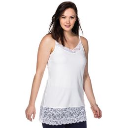 Spaghettitop sheego, Damen, Gr. 44, wei&szlig;, 95% Baumwolle, 5% Elasthan, Spitze:10% Elasthan, 90% Polyamid, unifarben, V-Ausschnitt, Tops