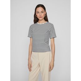 Kurzarmshirt Vila "VISOLA S/S T-SHIRT - NOOS", Damen, Gr. M, blau (navy blazer stripes:snow wei&szlig;), Jersey, Obermaterial: 57% Baumwolle, 38% Polyester, 5% Elasthan, gestreift, normal, Rundhals, Shirts