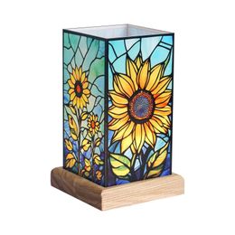 LED-Tischlampe Art Light Sonnenblume, Holzsockel, Acryl bunt