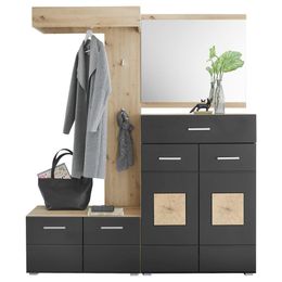 Xora Garderobe, Schwarz, Eiche Artisan, Holzwerkstoff, 4-teilig, 160x195 cm, Garderobe, Garderoben-Sets & Serien, Garderoben-Sets