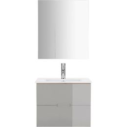 Welltime Badm&ouml;bel-Set &raquo;Lund Badm&ouml;bel Set Badschrank Badezimmerset&laquo; grau MDF
