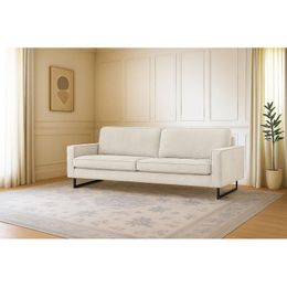 Home Affaire 3-Sitzer &raquo;Maxi-Ausf&uuml;hrung Pinto, 236 cm, Cord, Chenille, Lederoptik&laquo; mit Keder, schwarze Metallf&uuml;&szlig;e, Wellenunterfederung beige 90% 
