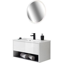 Places of Style Badm&ouml;bel-Set &raquo;Studio Line, Bad im modernen Design, 2-teiliges Badezimmer&laquo; 2 Stk. tlg. Wei&szlig;/ Wei&szlig;, Applikation Anthrazit