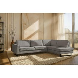 Home Affaire Ecksofa &raquo;Pinto, 290 cm, Cord, Chenille, Lederoptik, Ottomane links / rechts&laquo; mit Keder, schwarze Metallf&uuml;&szlig;e, Wellenunterfederung 100% 