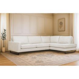 Home Affaire Ecksofa &raquo;Pinto, 290 cm, Cord, Chenille, Lederoptik, Ottomane links / rechts&laquo; mit Keder, schwarze Metallf&uuml;&szlig;e, Wellenunterfederung beige 90