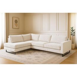Home Affaire Ecksofa &raquo;Pinto, 290 cm, Cord, Chenille, Lederoptik, Ottomane links / rechts&laquo; mit Keder, schwarze Metallf&uuml;&szlig;e, Wellenunterfederung beige 92
