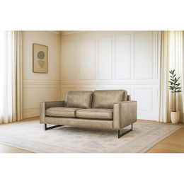 Home Affaire 2-Sitzer &raquo;Pinto, 166 cm, Cord, Chenille, Lederoptik&laquo; mit Keder, schwarze Metallf&uuml;&szlig;e, Wellenunterfederung beige Luxus-Microfaser (100% 