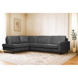 Home Affaire Ecksofa &raquo;Pinto, 290 cm, Cord, Chenille, Lederoptik, Ottomane links / rechts&laquo; mit Keder, schwarze Metallf&uuml;&szlig;e, Wellenunterfederung grau 